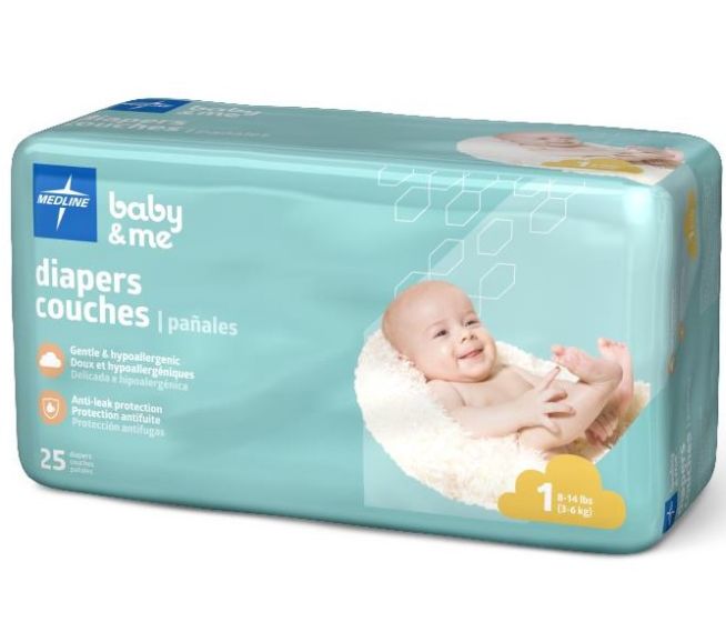 Medline Disposable Baby Diapers Size 1 200Ct