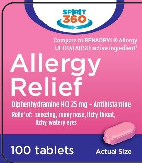 Spirit 360 Allergy Relief Diphenhydramine Tablet 25mg 100Ct