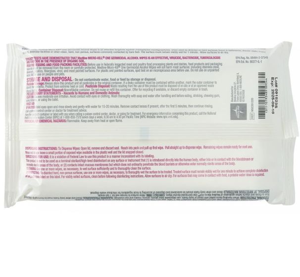 Micro-Kill One Germicidal Alcohol Wipes 7x8in 60Ct