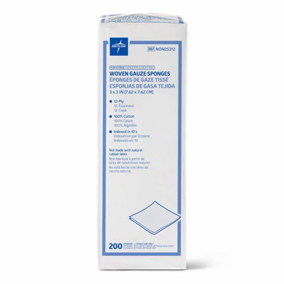 Medline NS Woven Cotton Gauze Sponge 12ply 3x3 200Ct