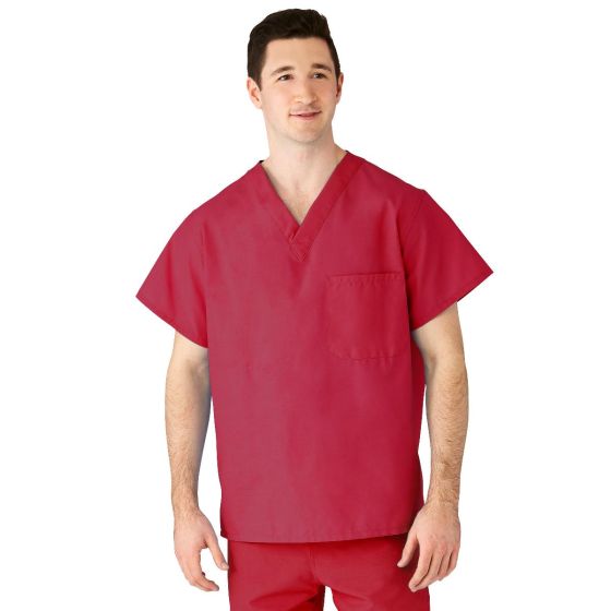 AngelStat Rev V-Neck Scrub Top Raspberry Medline XL 1Ct