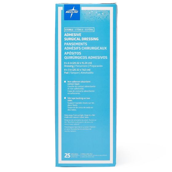 Medline Sterile Surgical Adhesive Dressing 8x6 25Ct