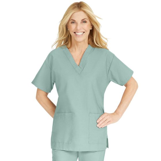 ComfortEase Women's V-Neck Short-Sleeve 2-Pocket Tunic Scrub Top, Size ...