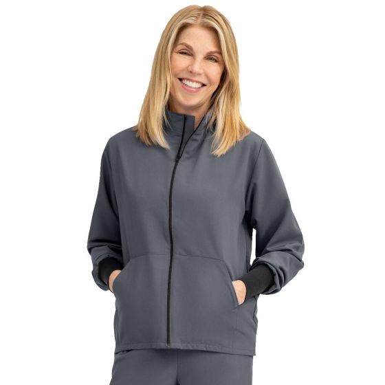 Self-Piping Track Jacket with Pocket, Charcoal, Size XXS