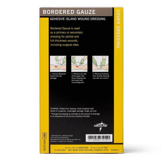Medline Border Gauze Adhesive Island Wound Dressing 3x6 150Ct