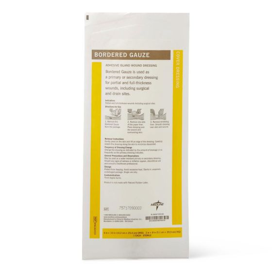 Medline Border Gauze Adhesive Island Wound Dressing 4x10 1Ct