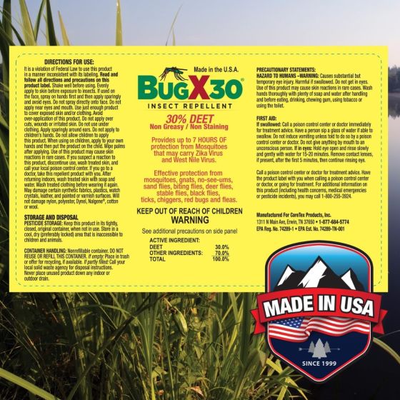 Bug X 30 DEET Insect Repellant Spray 4oz 1Ct