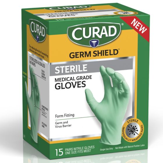 CURAD Germ Shield Nitrile Medical Grade Sterile Exam Gloves One Size 15Pr