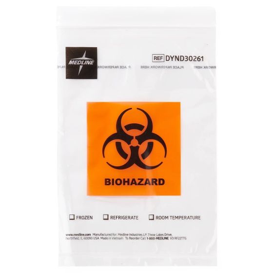 Zip-Style Biohazard Specimen Bag with Pocket, 6in x 9in, Pack of 100