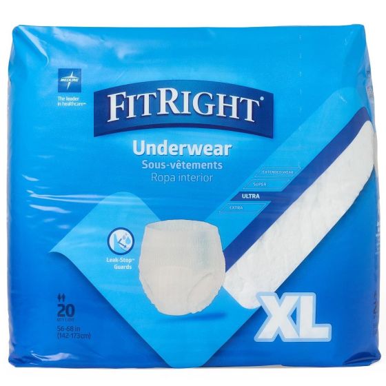 Medline FitRight Ultra Disposable Underwear XL 20Ct