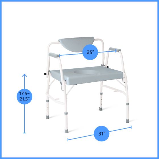 Medline Steel Bariatric Drop Arm Commode, 1,000lb Cap 1Ct