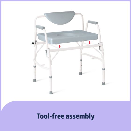 Medline Steel Bariatric Drop Arm Commode, 1,000lb Cap 1Ct