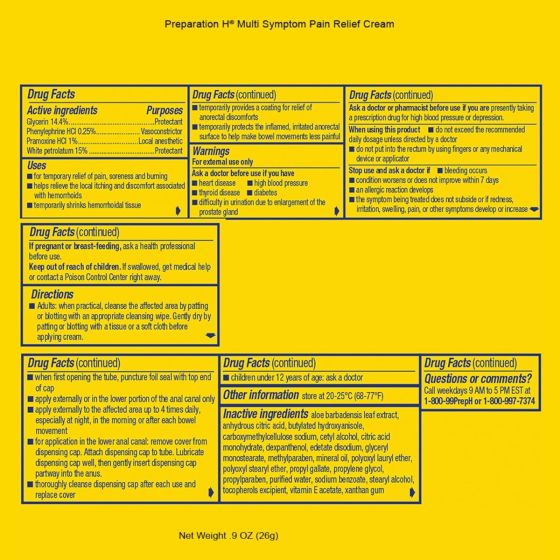 Preparation H Multi-Symptom Pain Relief Cream 0.9oz 1Ct