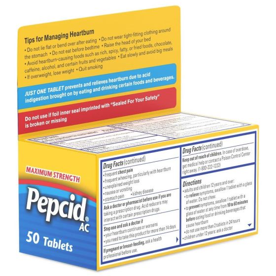Pepcid AC Famotidine Antacid Tablets Max Strength 20mg 50Ct