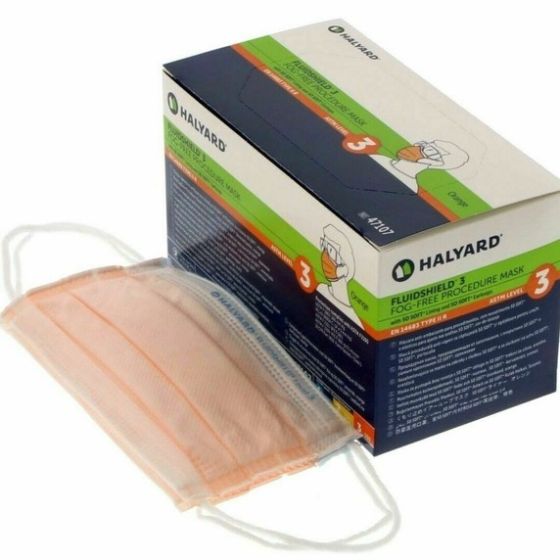 Halyard FLUIDSHIELD ASTM Level 3 Orange Antifog Mask 400Ct