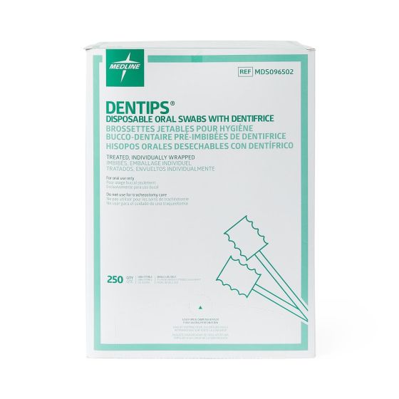 Medline DenTips Oral Swab Sticks w Toothpaste Indiv 500Ct