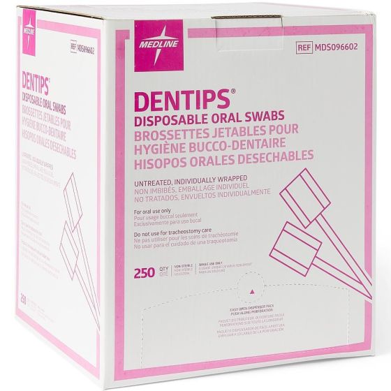 DenTips Oral Swab, Untreated, Adult, Individually Wrapped, Box of 250