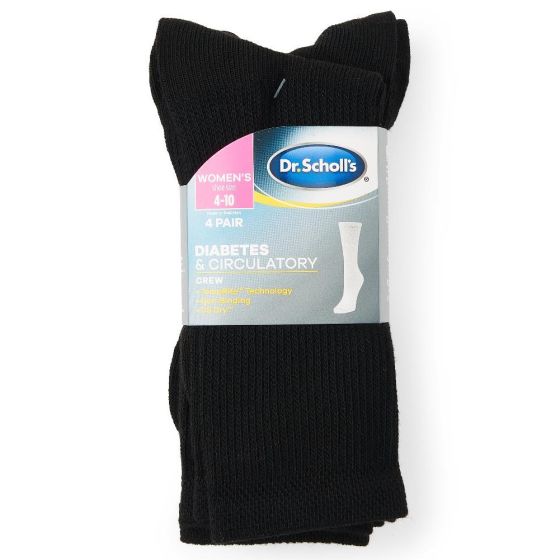 Dr. Scholl's Diabetic and Circulatory Crew Socks, Black, Size Women's M/L