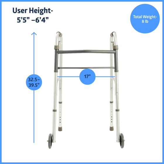 Medline Adult Folding Paddle Walker with 5in Wheels 300lbs 1Ct