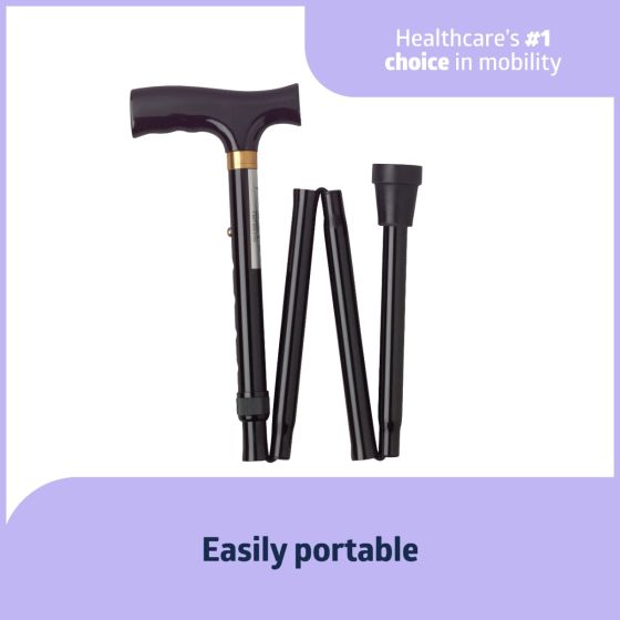 Medline Folding T-Handle Aluminum Cane 250lb Black 1Ct