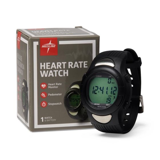 Medline Heart Rate Monitor Pedometer Watch 1Ct