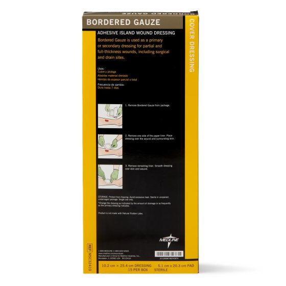 Medline Border Gauze Adhesive Island Wound Dressing 4x10 15Ct