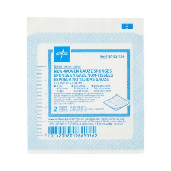 Medline Sterile Nonwoven Gauze Sponges 2s 4ply 2x2 3000Ct