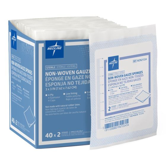 Medline Sterile Nonwoven Gauze Sponges 2s 4ply 3x3 2400Ct