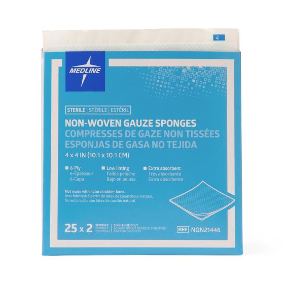 Medline Sterile Nonwoven Gauze Sponges 2s 6ply 4x4 50Ct