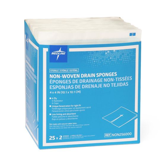 Medline Sterile Nonwoven Drain Sponge 2s 6ply 4x4 50Ct
