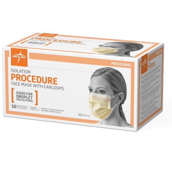 Medline ASTM Level 1 Yellow 3-Ply Face Mask 50Ct