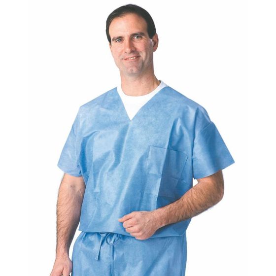 Medline Unisex Disposable Scrub Top Blue Size L