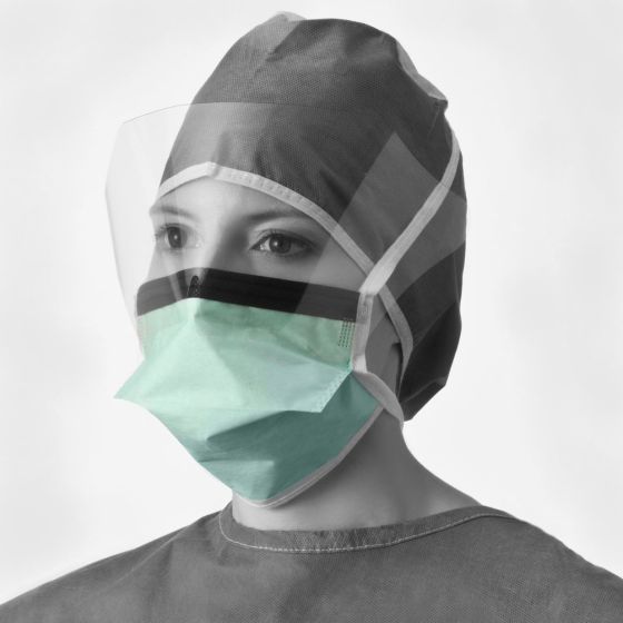 Medline Duckbill Face Mask with Eye Shield and Ties 100Ct