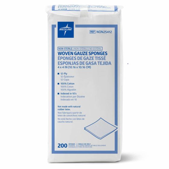 Medline NS Woven Cotton Gauze Sponge 12ply 4x4 2000Ct