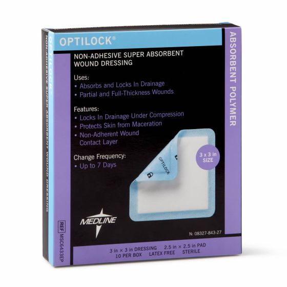 Medline OptiLock Absorbent Polymer Dressing 3x3 100Ct