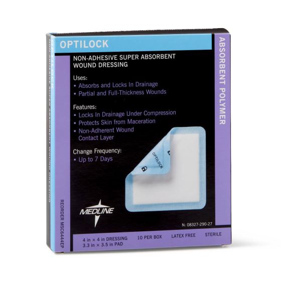 Medline OptiLock Absorbent Polymer Dressing 4x4 10Ct