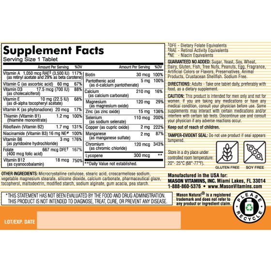 Mason Natural Men's Daily Multivitamin Tablets 100Ct