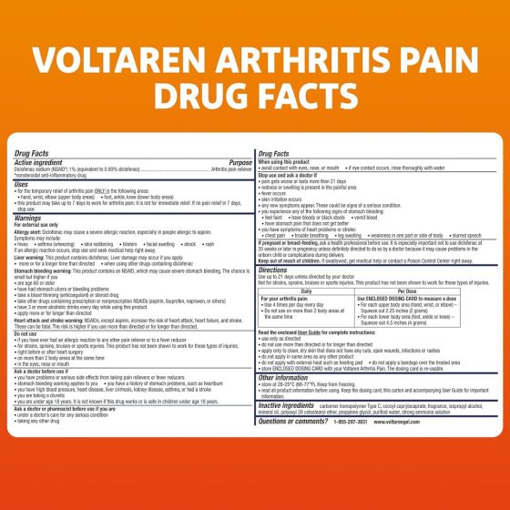 Voltaren Arthritis Pain Gel with 1% Diclofenac Sodium, 1.7 oz. (50 g ...