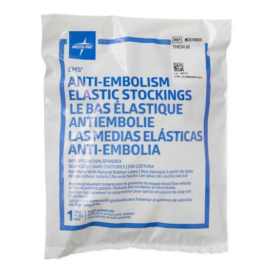 Medline EMS Thigh-High Anti-Embolism Stocking L Sht 6Ct