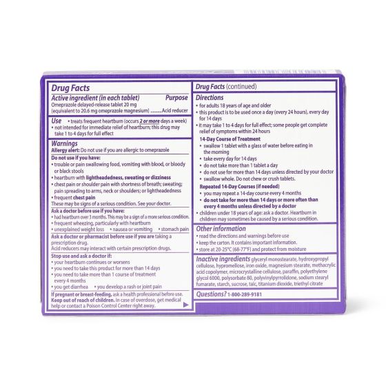 Prilosec OTC Omeprazole Acid Reducer Tablet 20mg 42Ct