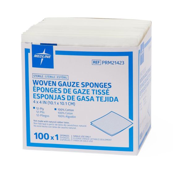 Medline Sterile Woven Cotton Gauze Sponge 12-Ply 4in x 4in 100Ct