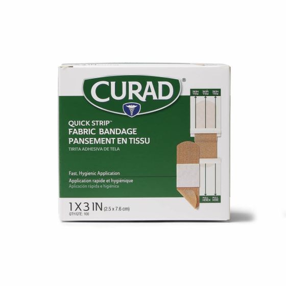 CURAD Quick Strip Fabric Adhesive Bandages 1x3in 100Ct