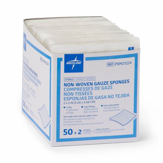 Medline Sterile Nonwoven Gauze Sponges 2s 4ply 2x2 100Ct