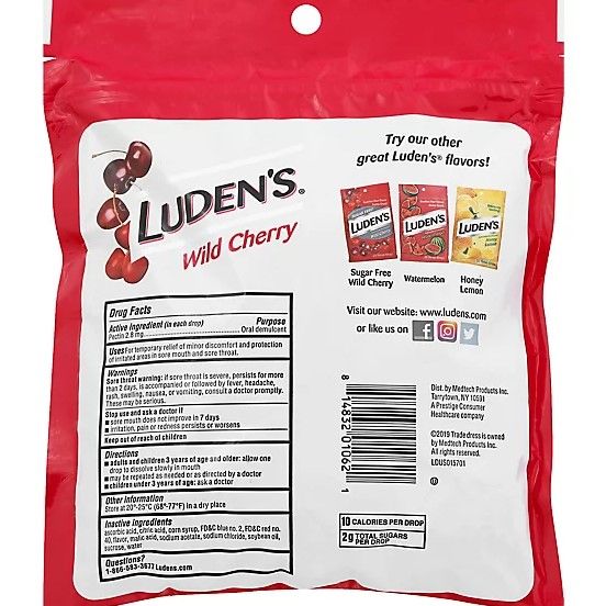Luden's Wild Cherry Throat Drops 90Ct