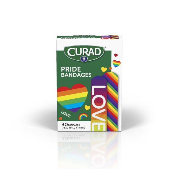 Curad Pride Pattern Designer Bandages Strip 0.75in x 3in 120Ct