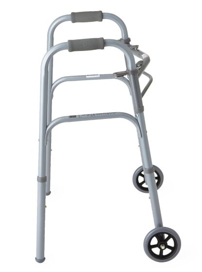 Medline 2-Button Folding Basic Steel Junior Walker with 5in Wheels ...