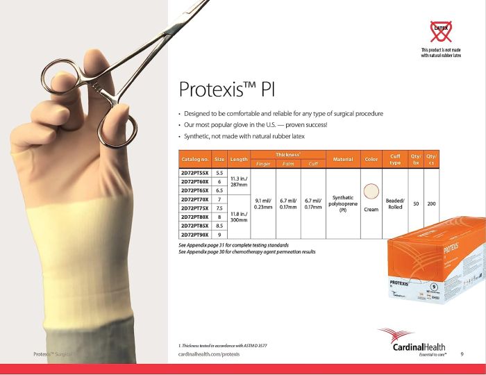Protexis PI Sterile Synthetic Surgical Gloves Size 7.0 50Ct