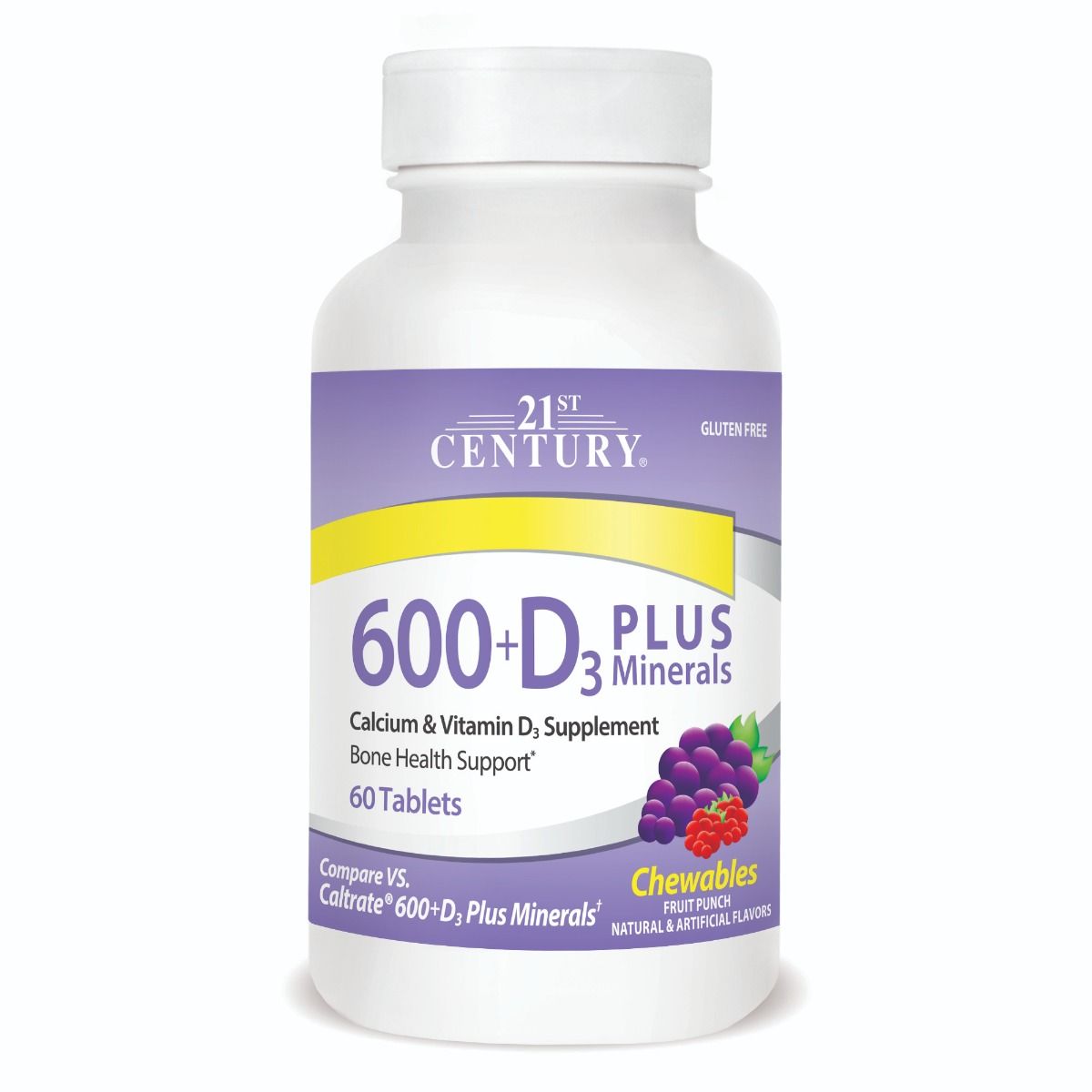 21st Century 600 + D3 Plus Minerals Chewable Tablets 60Ct