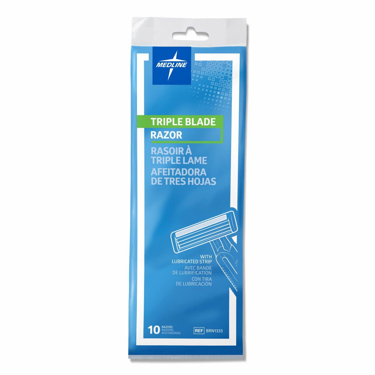 Medline Triple Blade Razor with Lubrication Strip 10Ct