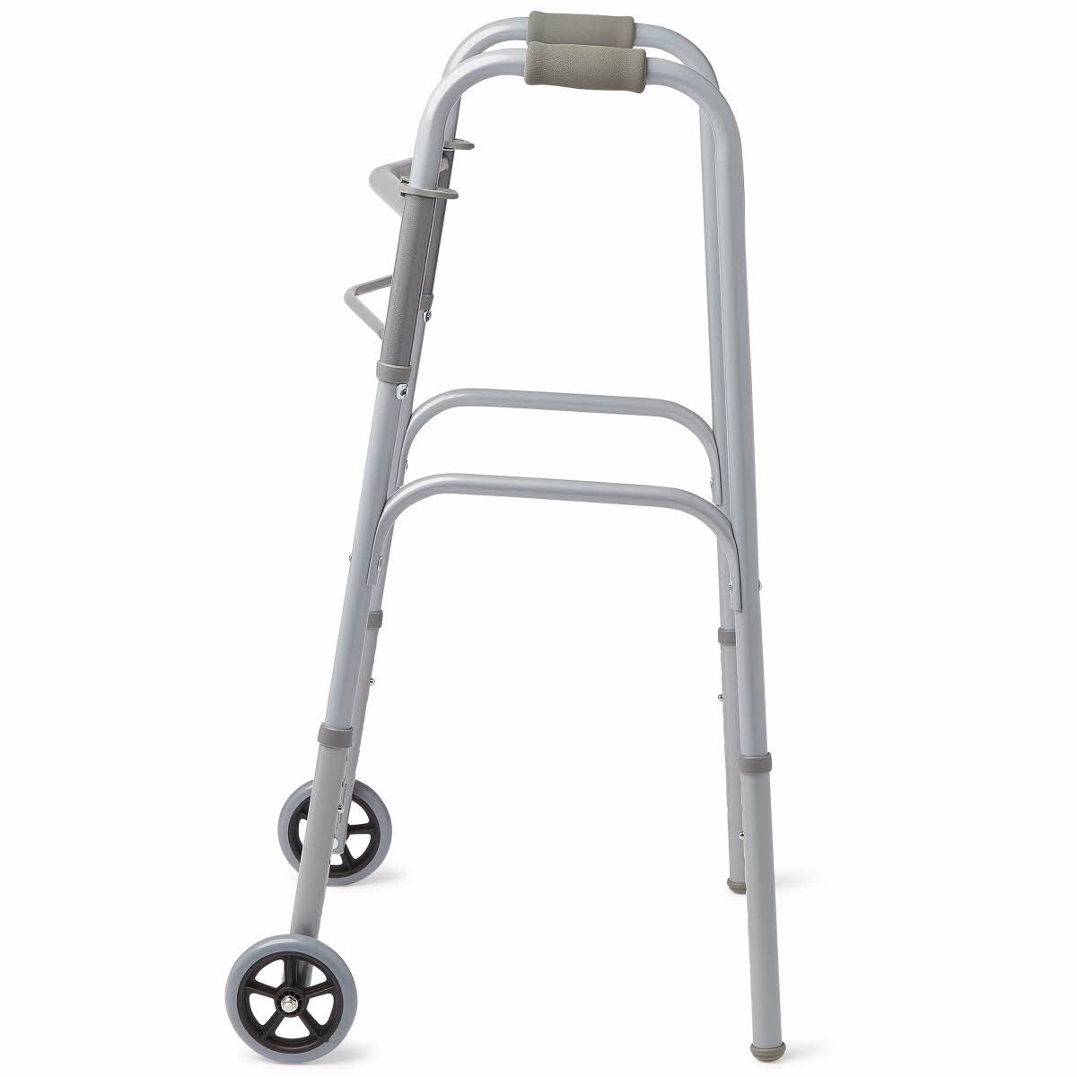 Medline 2-Button Folding Walker w 5in Wheels 400lb 4Ct